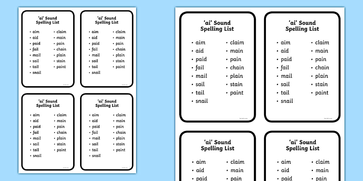 ‘ai’ Sound Words List - Phonics Spelling List - Twinkl