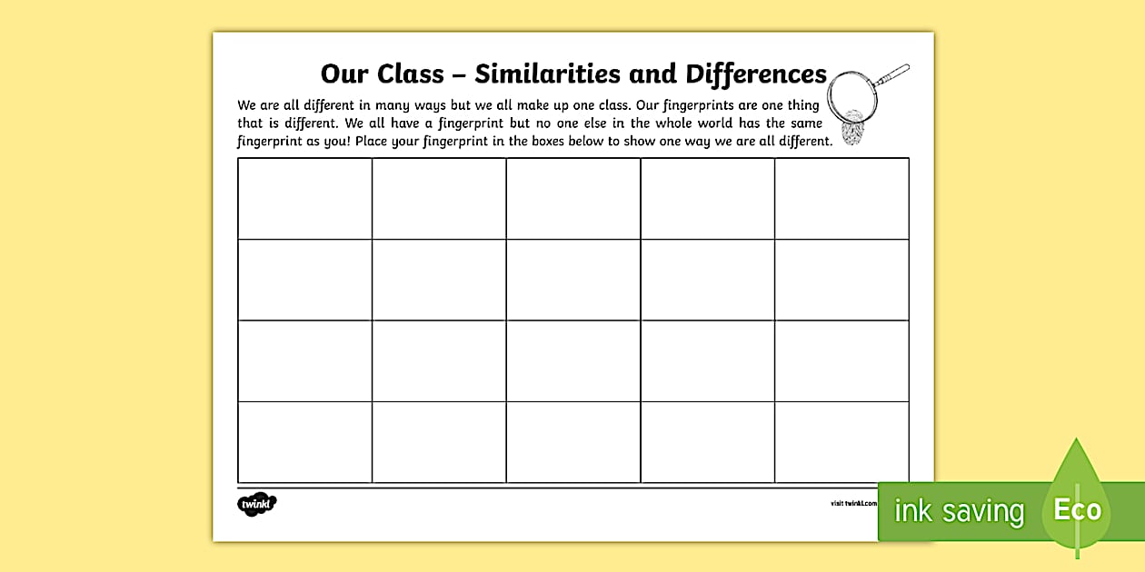 Editable Our Class Similarities and Differences Worksheet