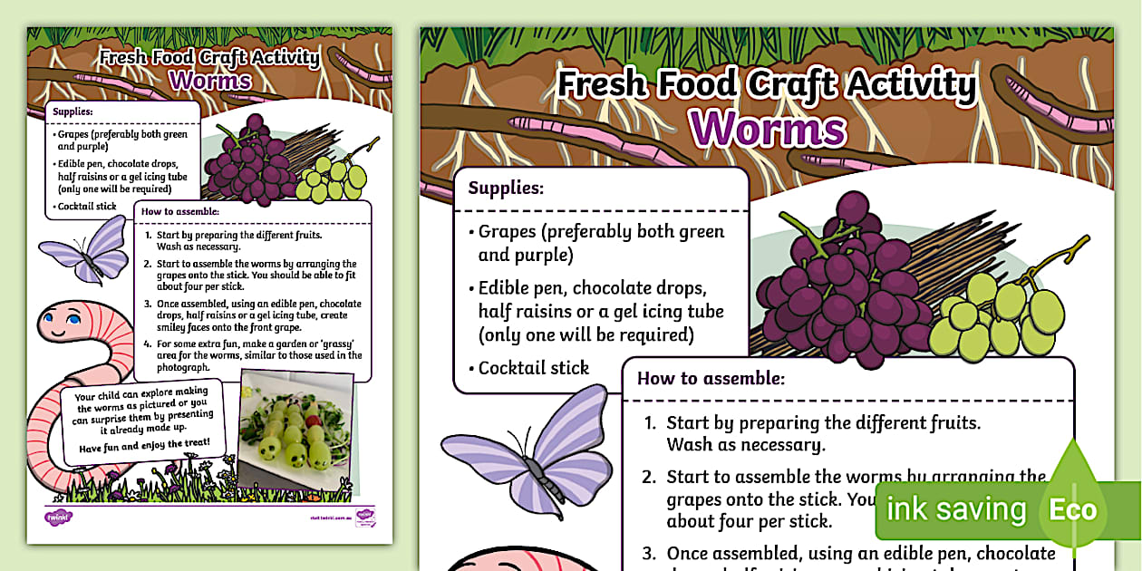 Fresh Food Craft Activity - Worms (teacher made) - Twinkl