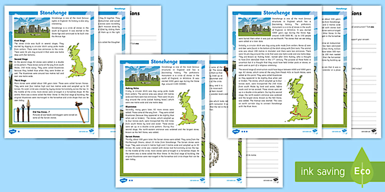 Editable LKS2 Stonehenge Differentiated Reading Comprehension Activity