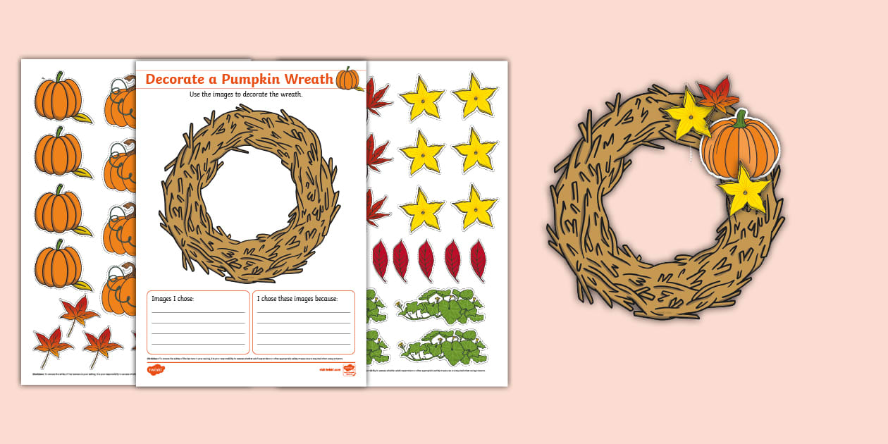 Decorate a Pumpkin Wreath Worksheet (Teacher-Made) - Twinkl