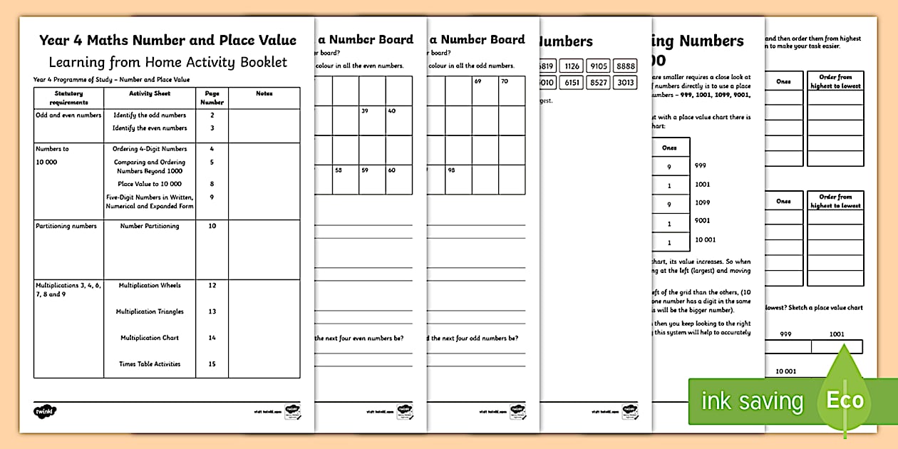 Year 4 Maths Place Value and Number Activity Booklet - Learning from Home