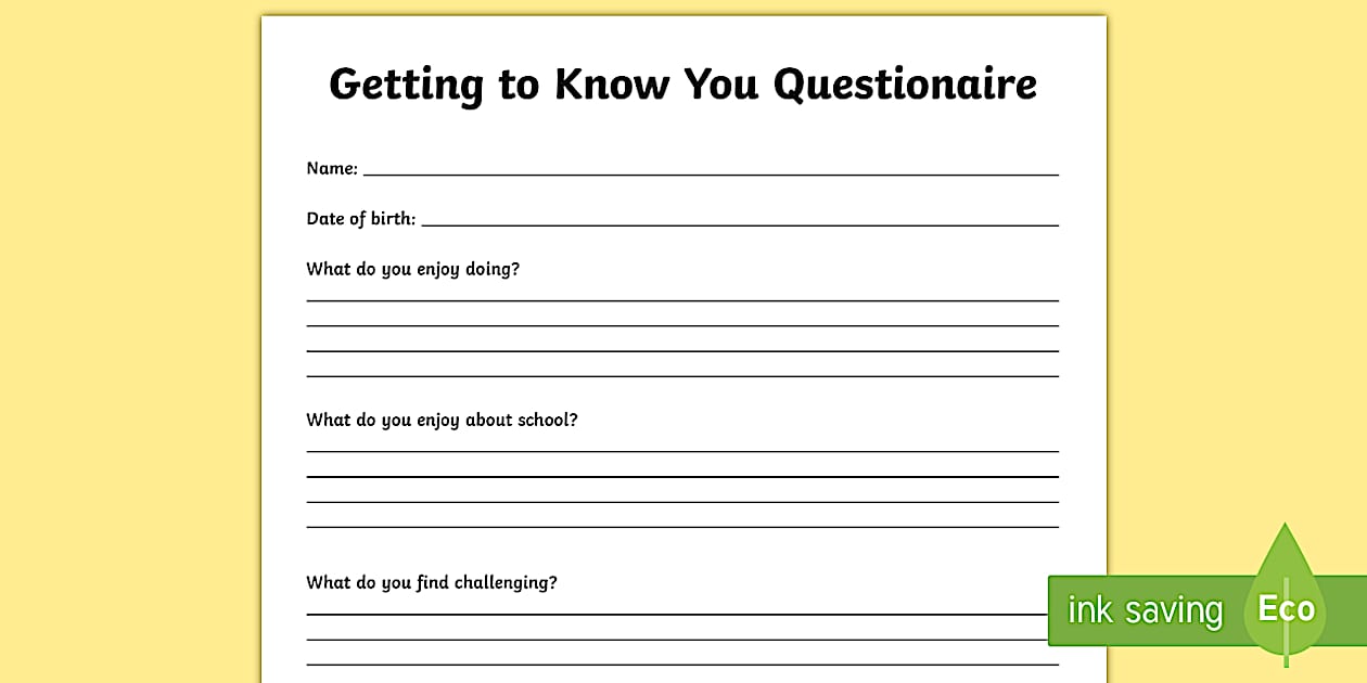 All About Me Questions Worksheet | Twinkl Resources Ireland