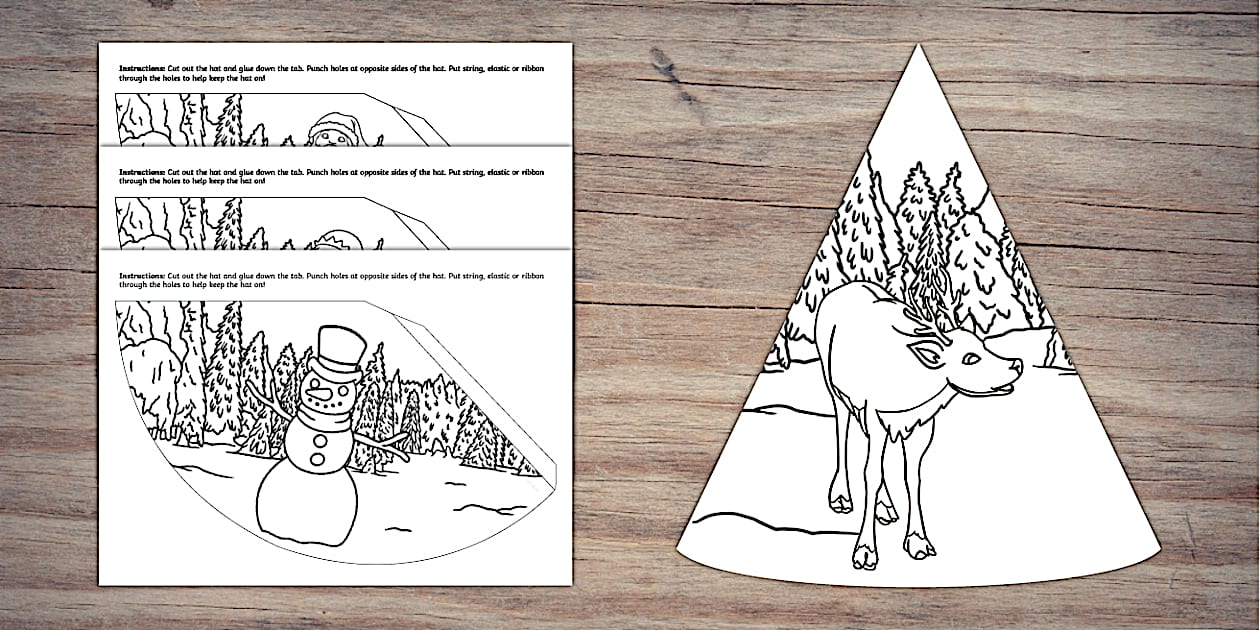 Christmas Colouring Party Hats | Twinkl Party
