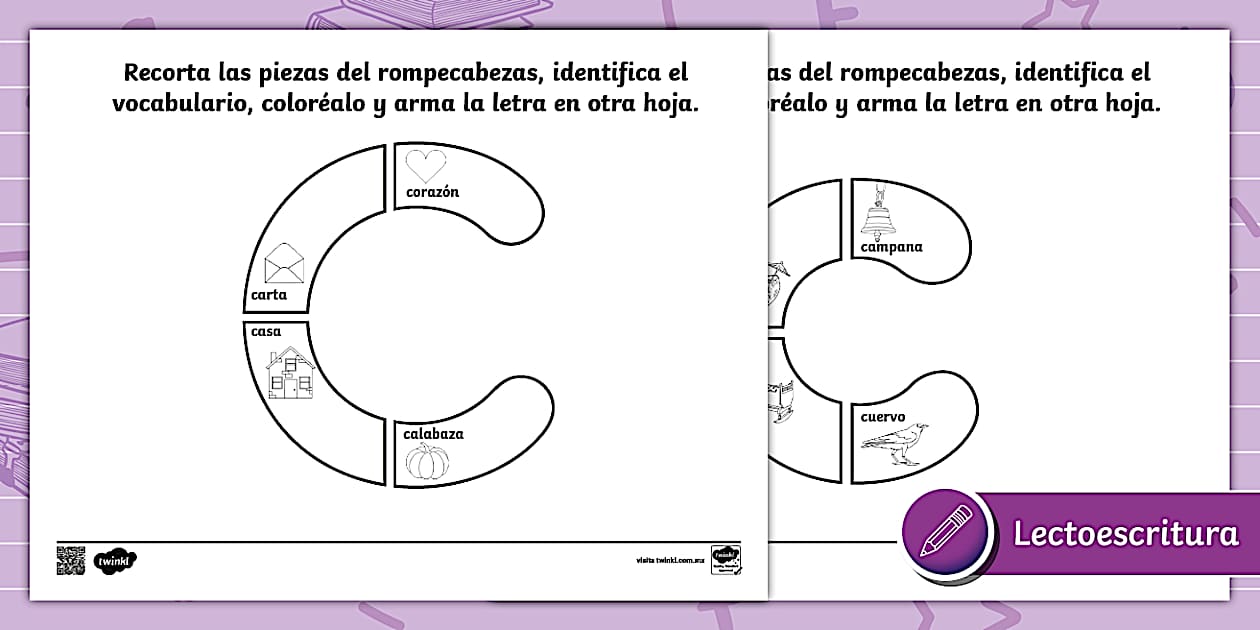 Hoja de actividad: Rompecabezas de la letra C - Twinkl