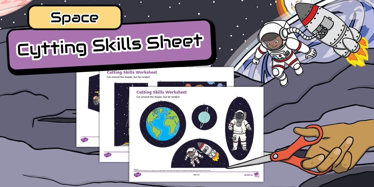 Space-Themed Cutting Skills Sheet