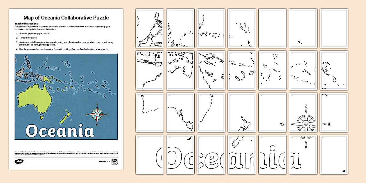 Map of Oceania Collaborative Puzzle Activity (teacher made)