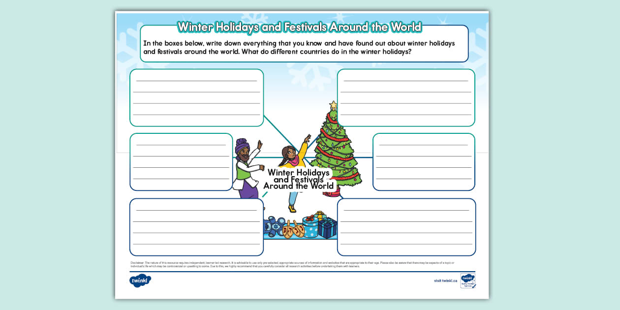 Winter Holidays and Festivals Around the World Mind Map