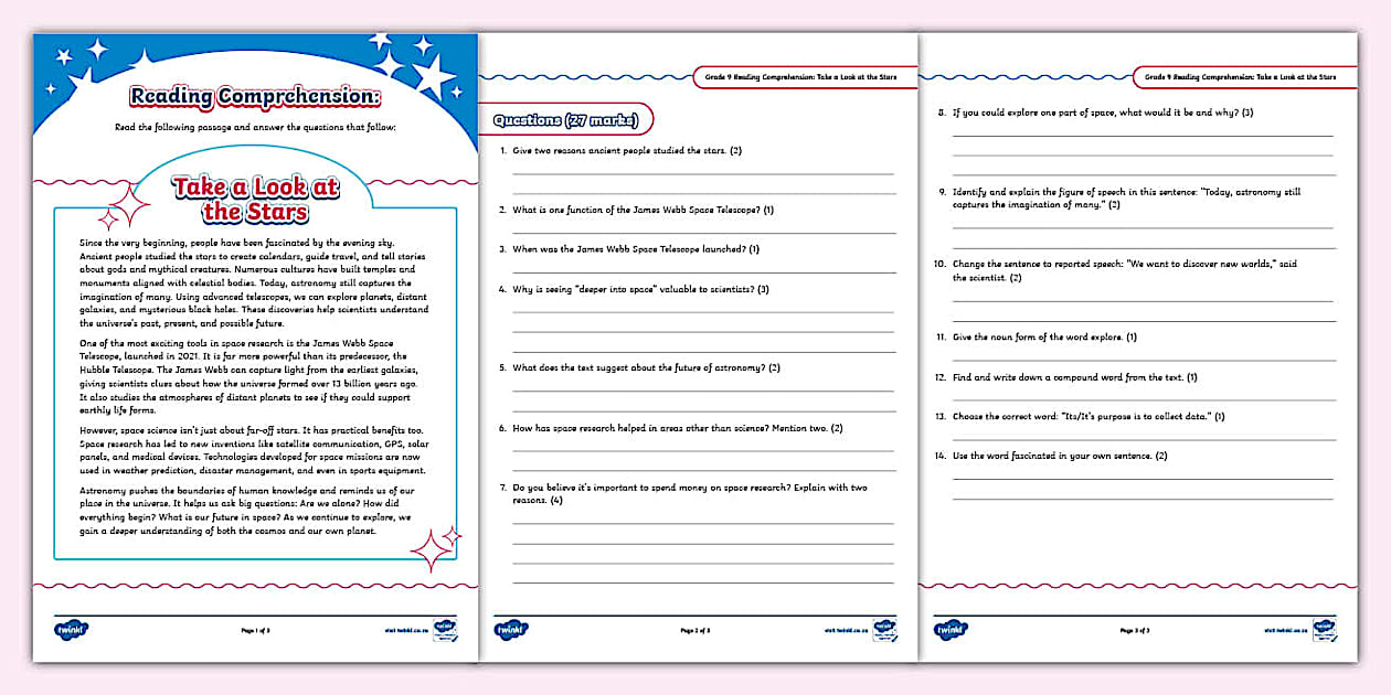 Grade 9 Reading Comprehension: Take a Look at the Stars