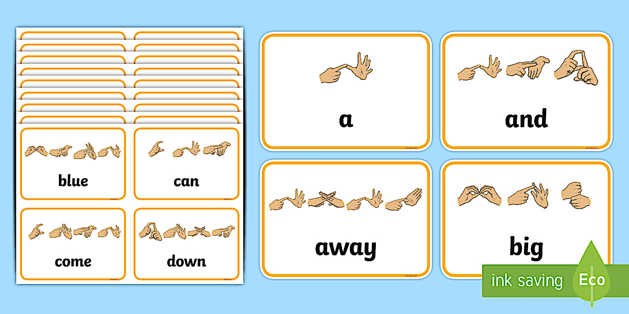 Pre Primer Dolch List Sight Words with Fingerspelling Flashcards