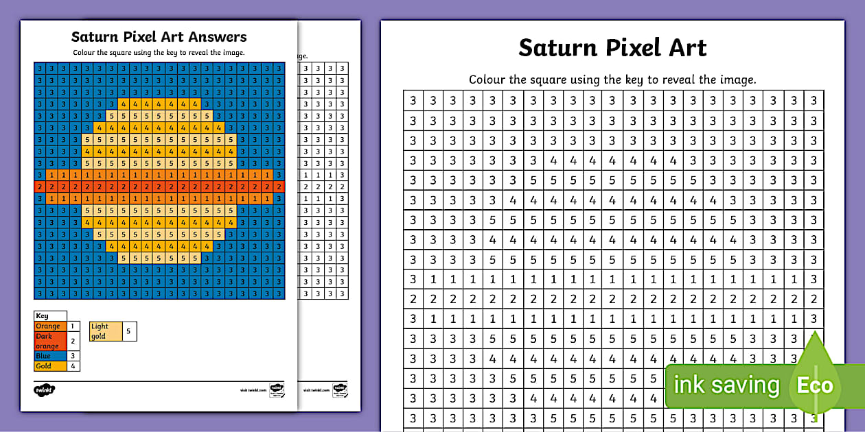 Saturn Pixel Art Template (teacher made) - Twinkl