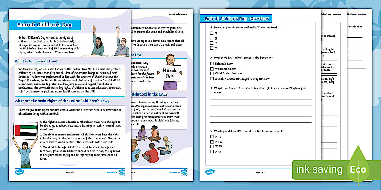 Emirati Children's Day Reading Comprehension