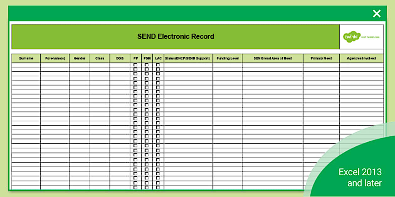 Electronic SEND Register (Teacher-Made) - Twinkl