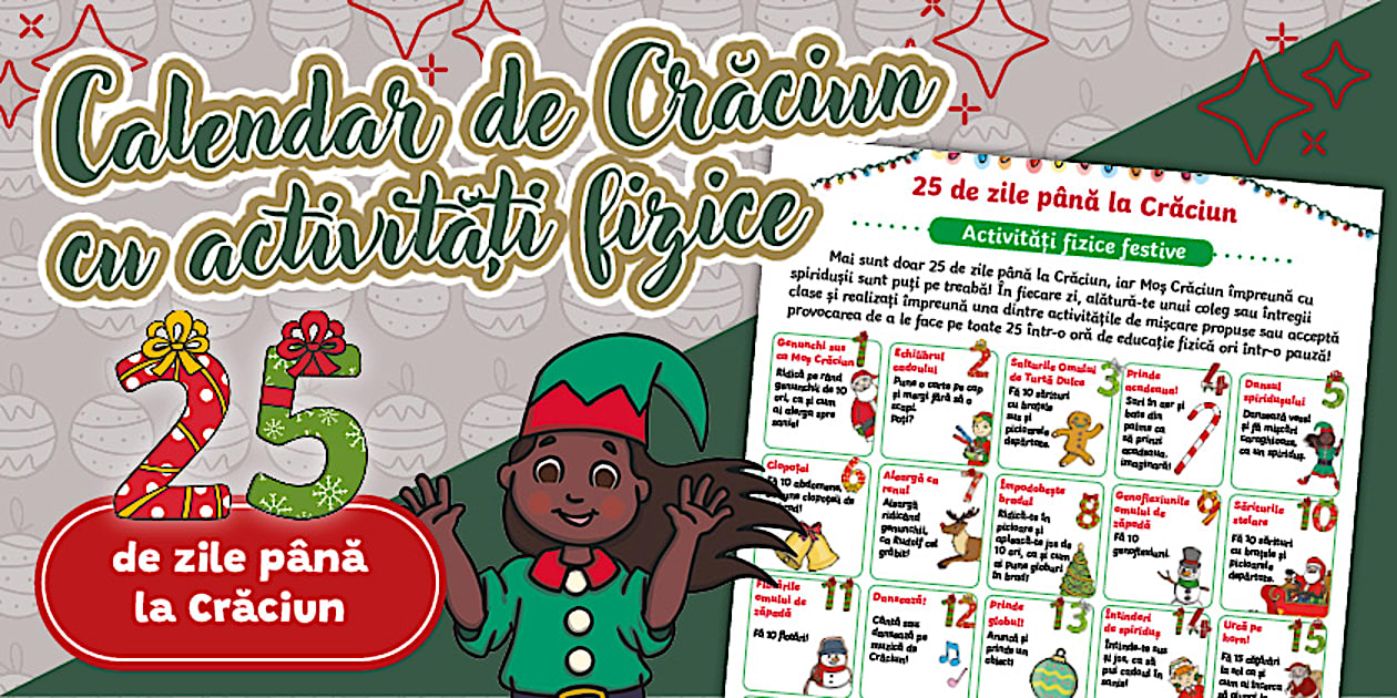 Calendar advent cu activități fizice Crăciun