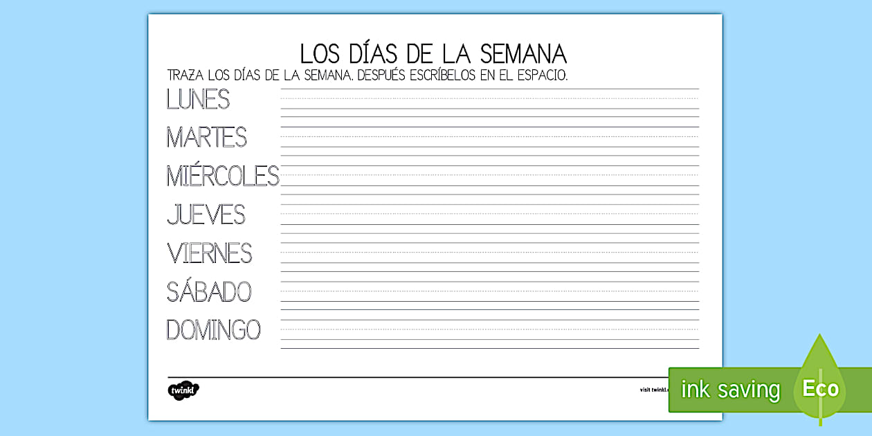 Caligrafía: guía de los días de la semana Primero Básico