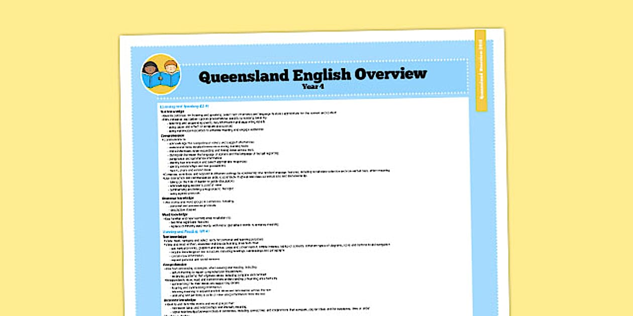 Queensland Curriculum Year 4 English Literacy Syllabus Overview - australia