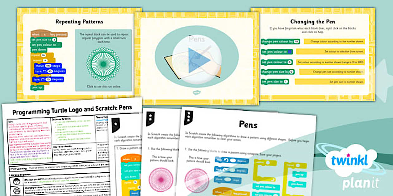Computing: Programming Turtle Logo and Scratch: Pens Year 3 Lesson Pack 6