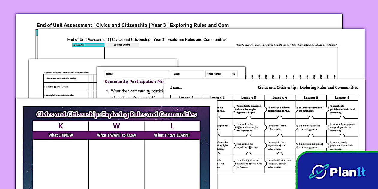 Yr 3 HASS Exploring Rules and Communities Assessment Pack