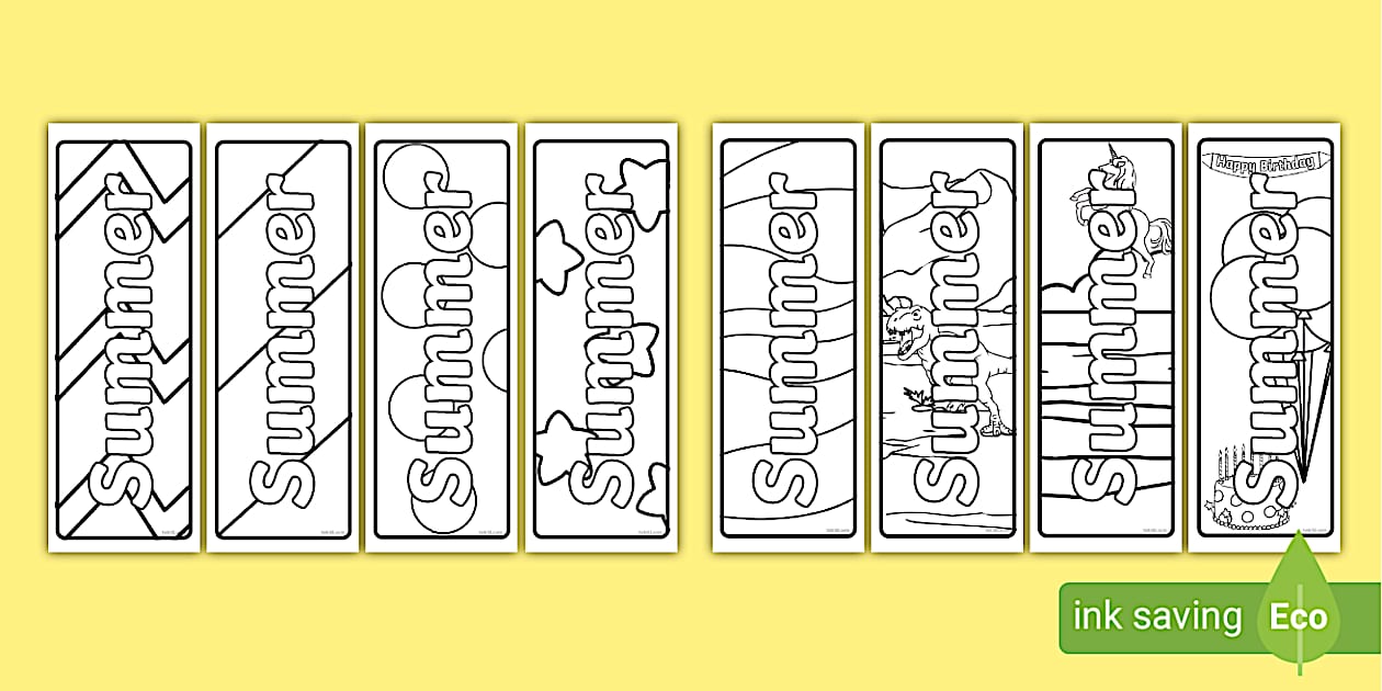Summer Name Simple Colouring Bookmarks (teacher made)