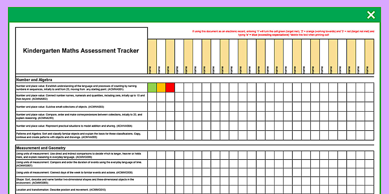 Foundation Mathematics Tracker Assessment Spreadsheet