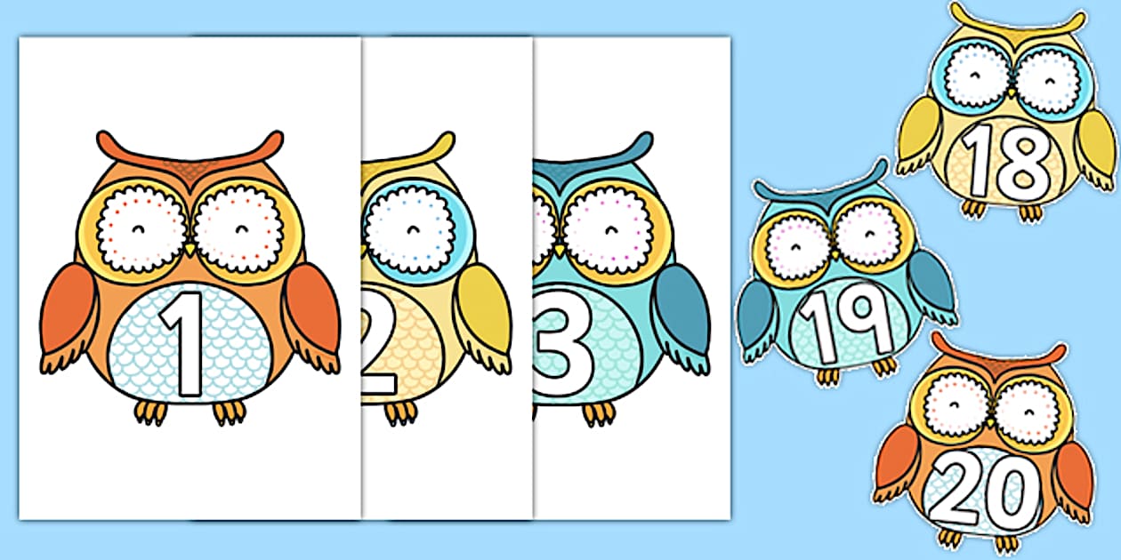 1-20 on Owls Number Posters (teacher made) - Twinkl