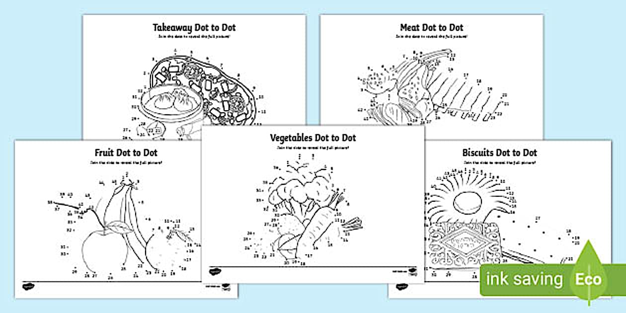 Dot to Dot Food Activity Sheets - Worksheets (teacher made)