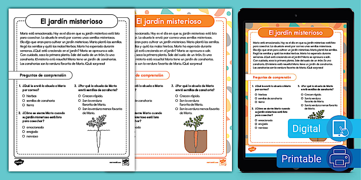 Actividad de comprensión de lectura para kindergarden: El jardín misterioso