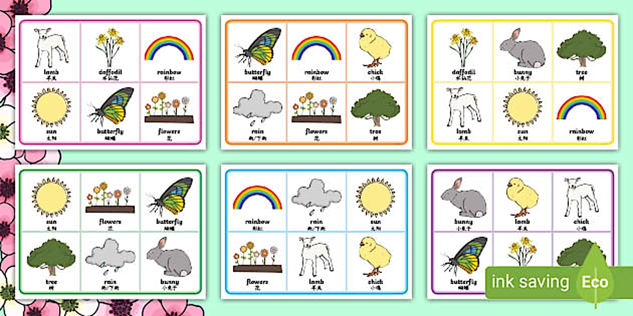 Spring Themed Bingo - English/Mandarin Chinese - Twinkl