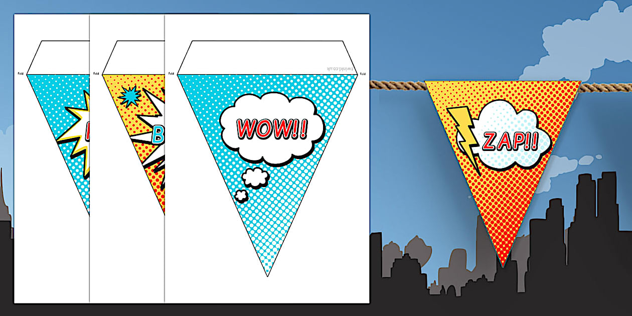 Editable Superhero Themed Birthday Party Picture Bunting