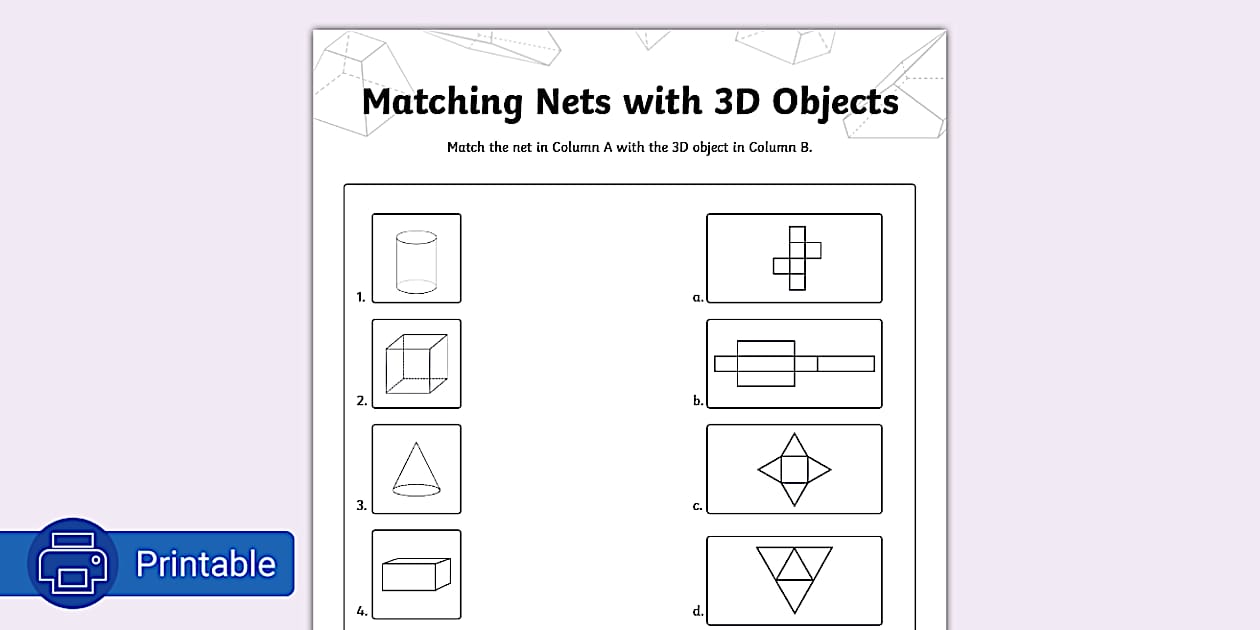 Matching Nets with 3D Objects - Activity Sheet - Twinkl