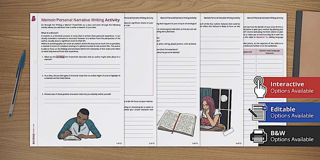 Memoir and Personal Narrative Writing Activity Worksheet