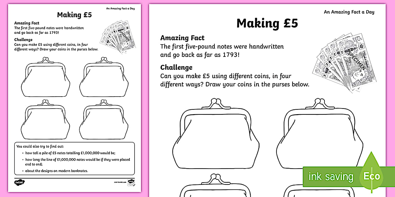 Making £5 Challenge Worksheet (teacher made) - Twinkl