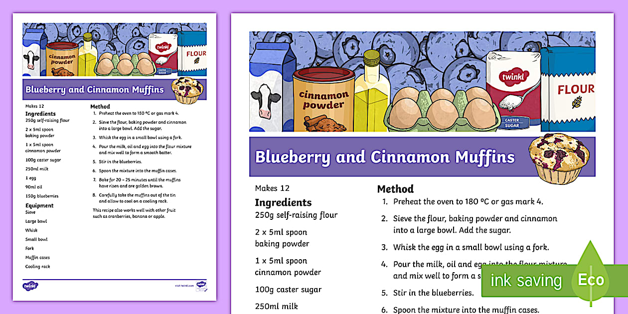 Editable Blueberry and Cinnamon Muffins Recipe - Twinkl