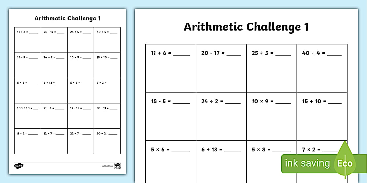 Editable Year 2 Arithmetic Challenge 1 - Twinkl