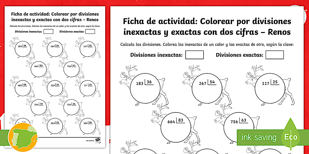 Ficha de actividad: Colorear por divisiones inexactas y exactas con dos ...