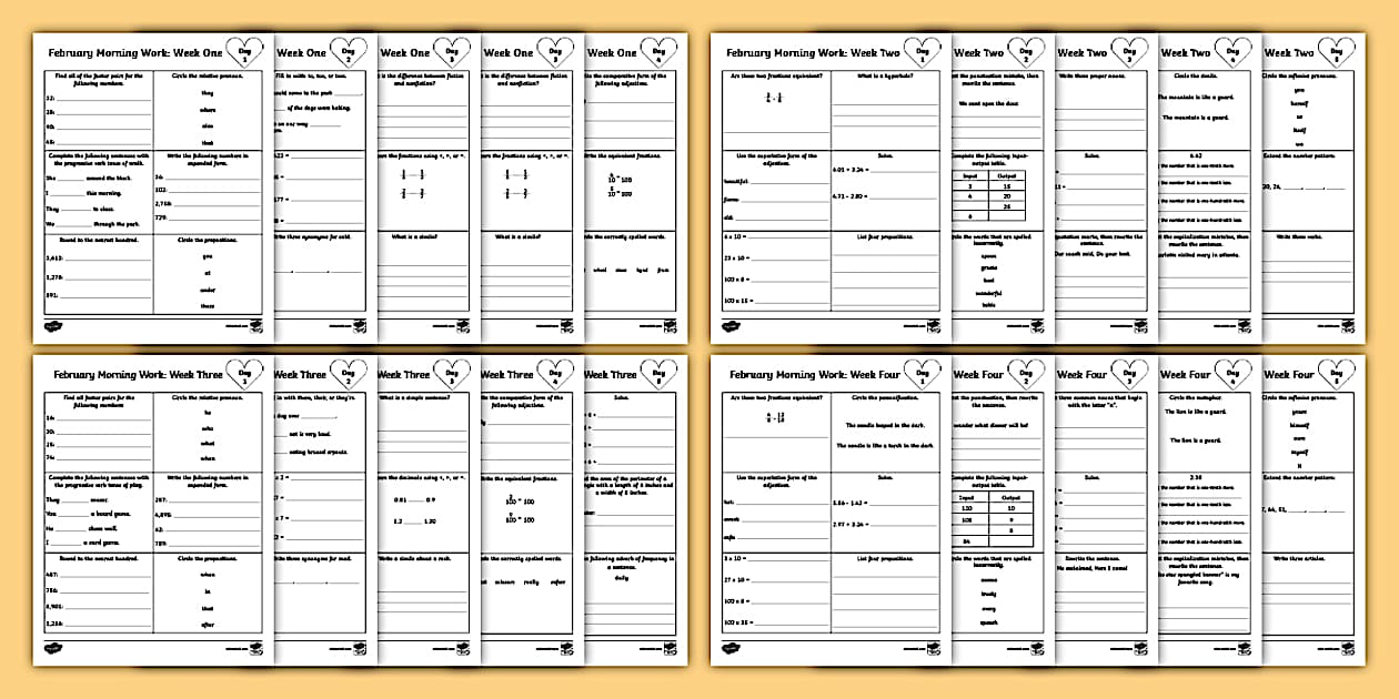 Fourth Grade February Morning Work Bundle (teacher made)
