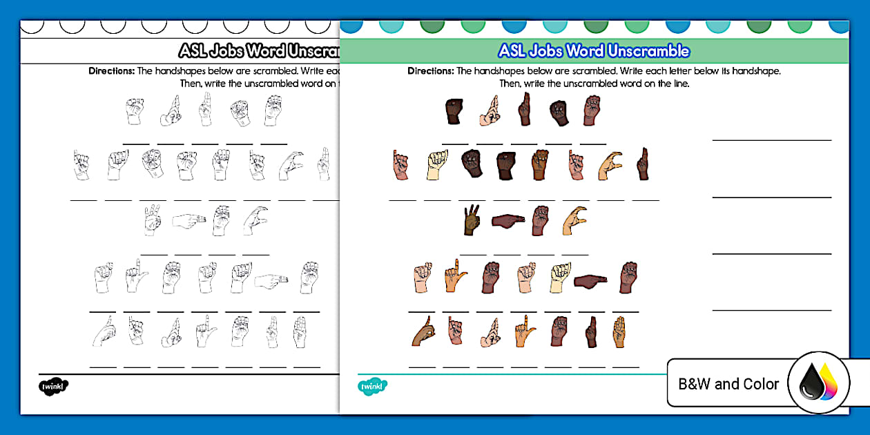 ASL Jobs Word Unscramble Worksheet (teacher made) - Twinkl