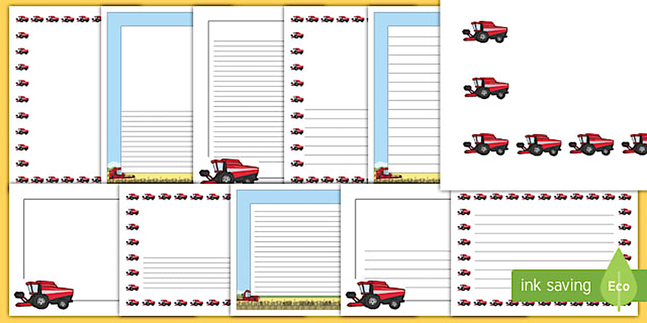 Editable Big Red Combine Harvester Page Border Pack - Twinkl