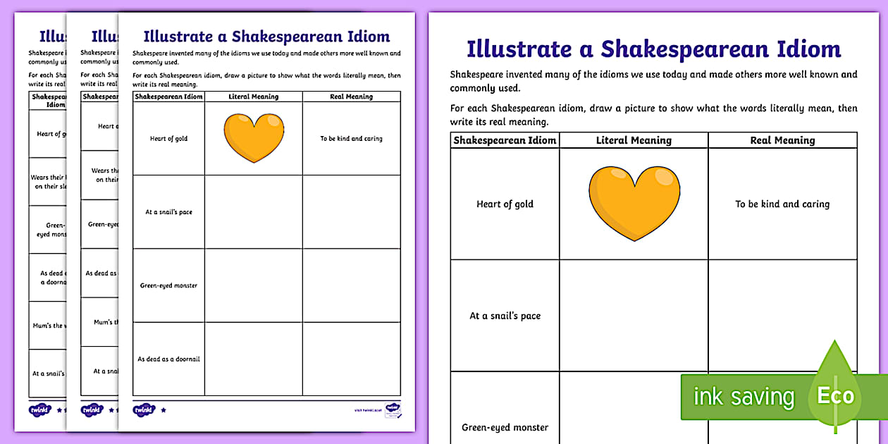 Illustrating Shakespearean Idioms Second Level Differentiated Worksheets