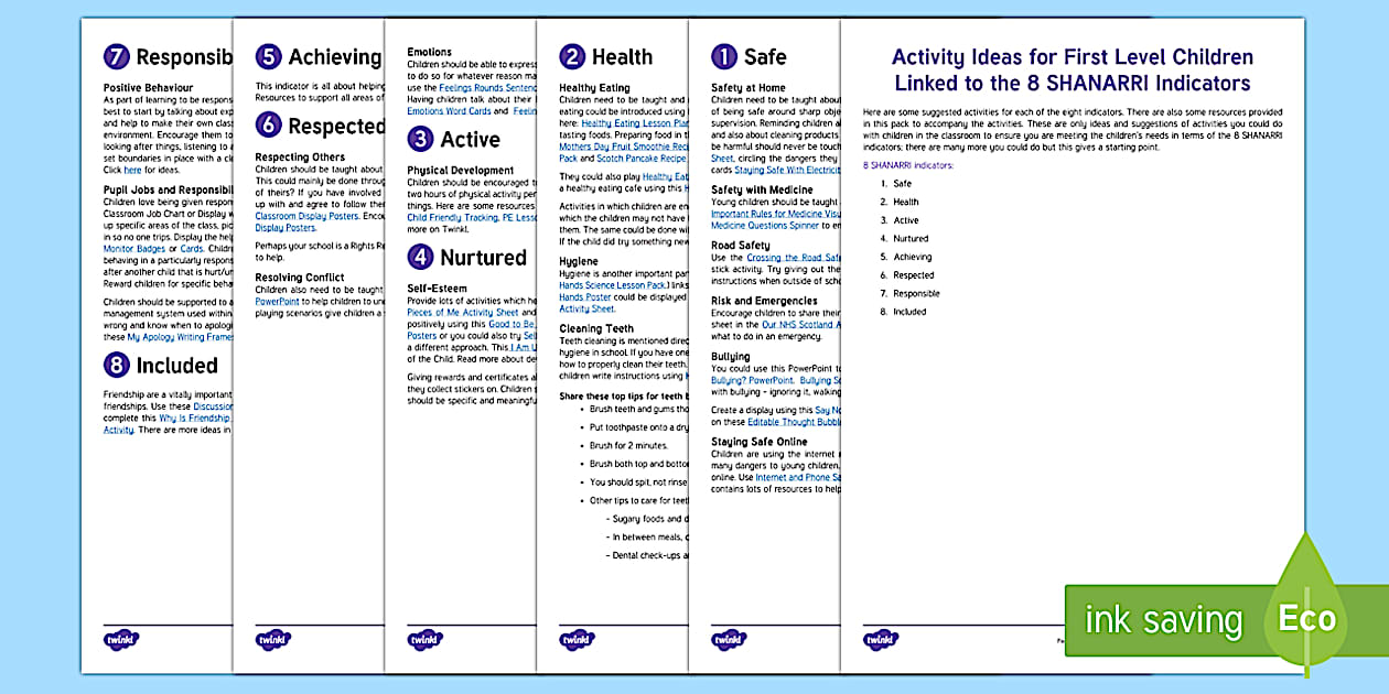 First Level SHANARRI Activity Ideas Teaching Ideas - Twinkl