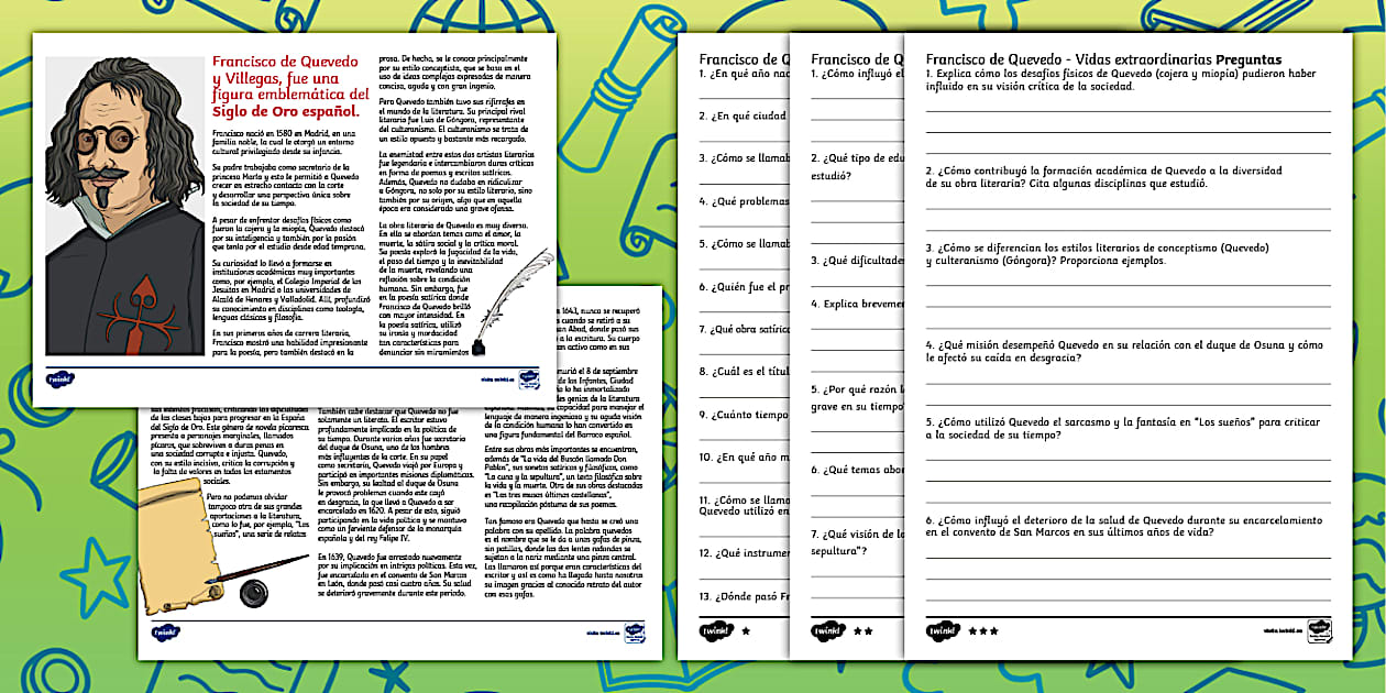 Comprensión lectora por niveles: Francisco de Quevedo - Vidas ...