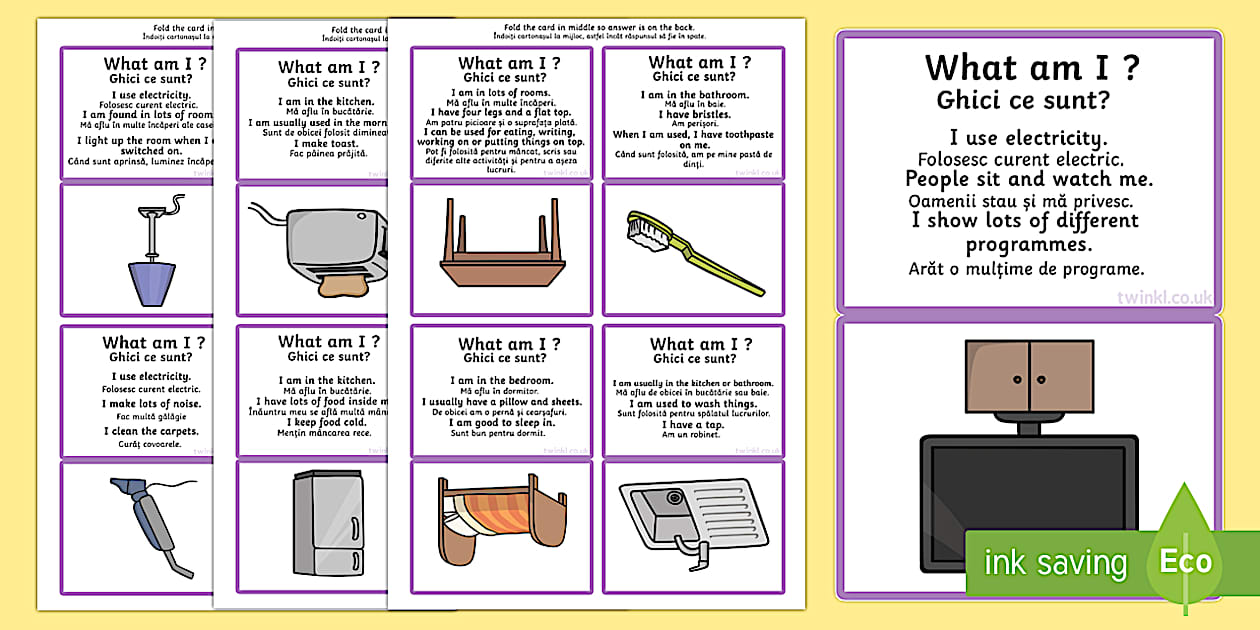 What Am I Guessing Game Cards Household Objects Romanian