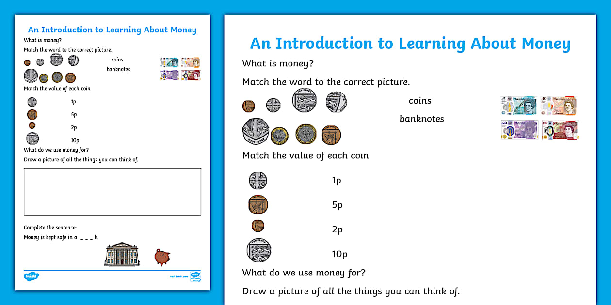 An Introduction to Learning About Money Activity Sheet