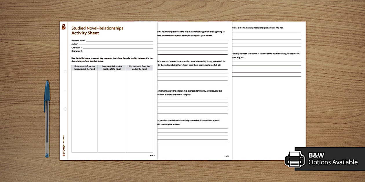 Studied Novel Relationships Activity (teacher made) - Twinkl