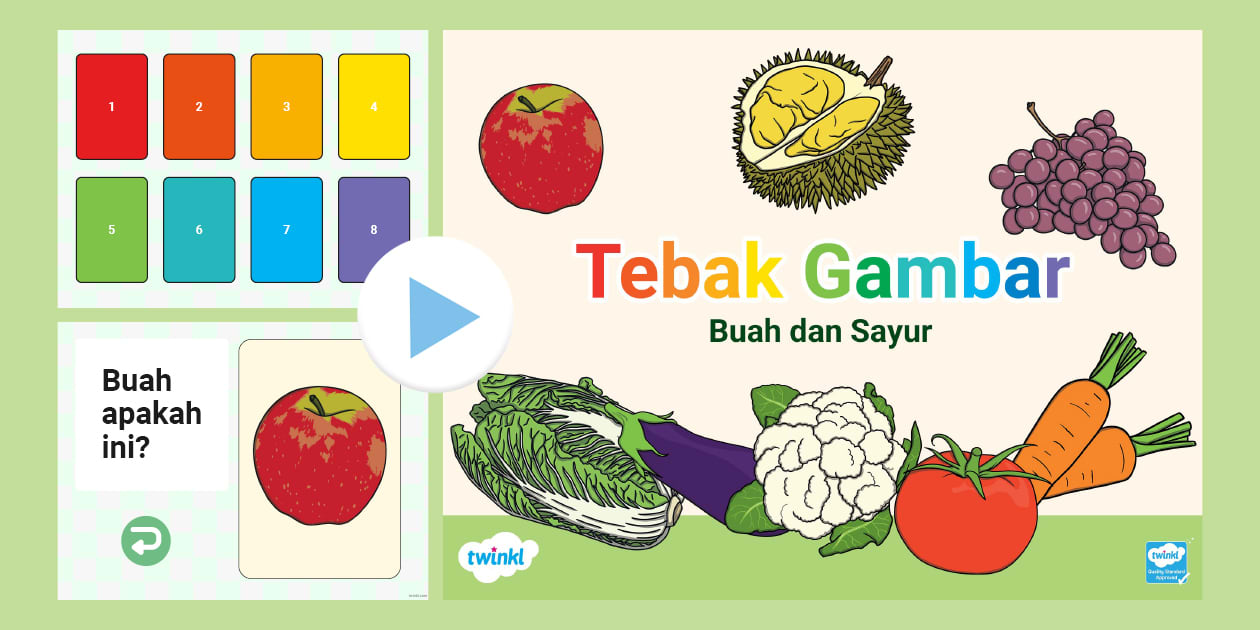 PowerPoint Tebak Gambar Tema Buah dan Sayur (teacher made)