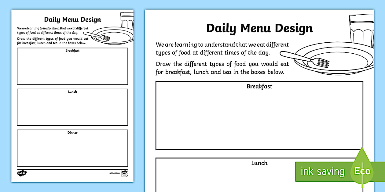 CfE Early Level Menu Design Worksheet / Worksheet - Twinkl