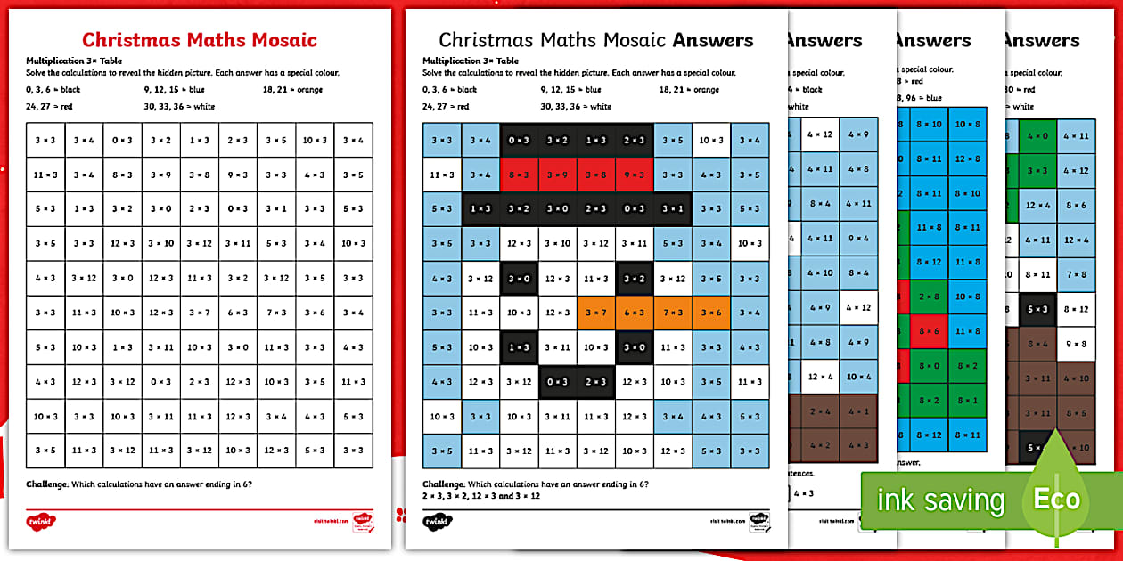 Christmas Multiplication Mosaic Worksheets (teacher made)