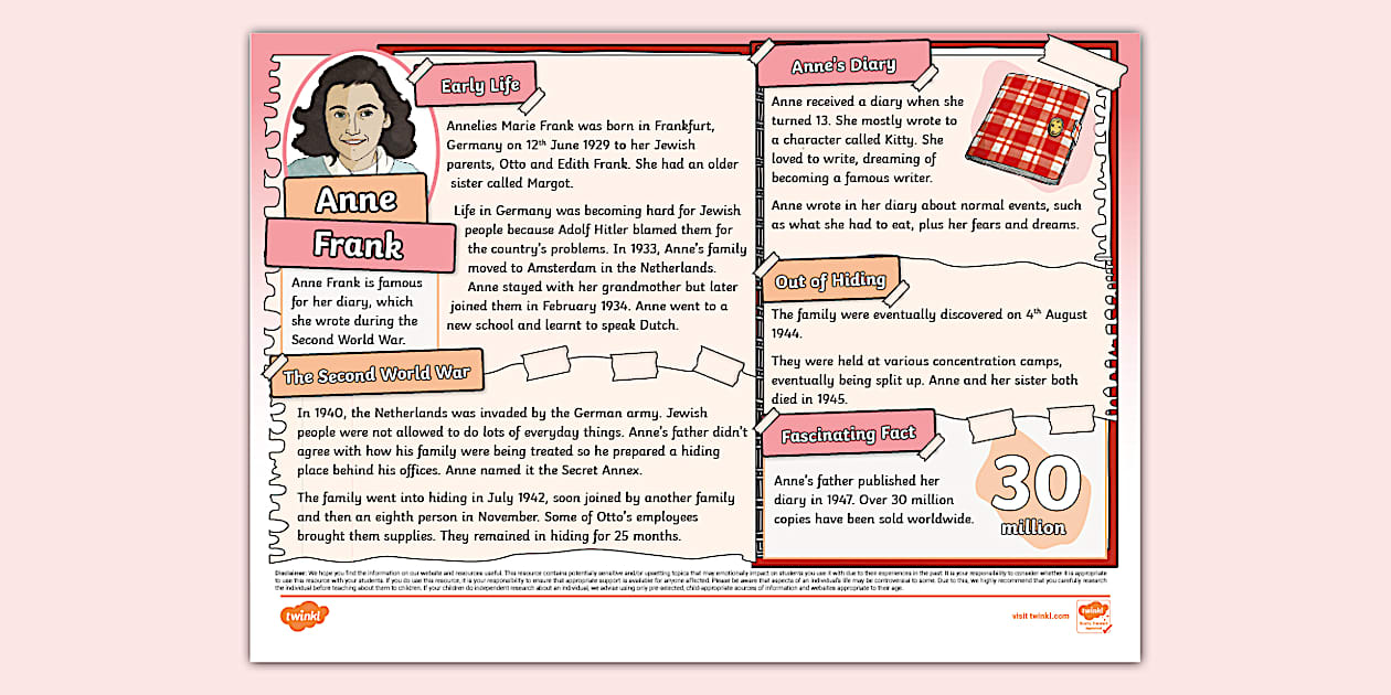 KS2 Anne Frank Fact File (teacher made) - Twinkl