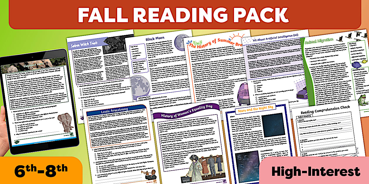 Fall High-Interest Nonfiction Reading Passages for 6th-8th Grade