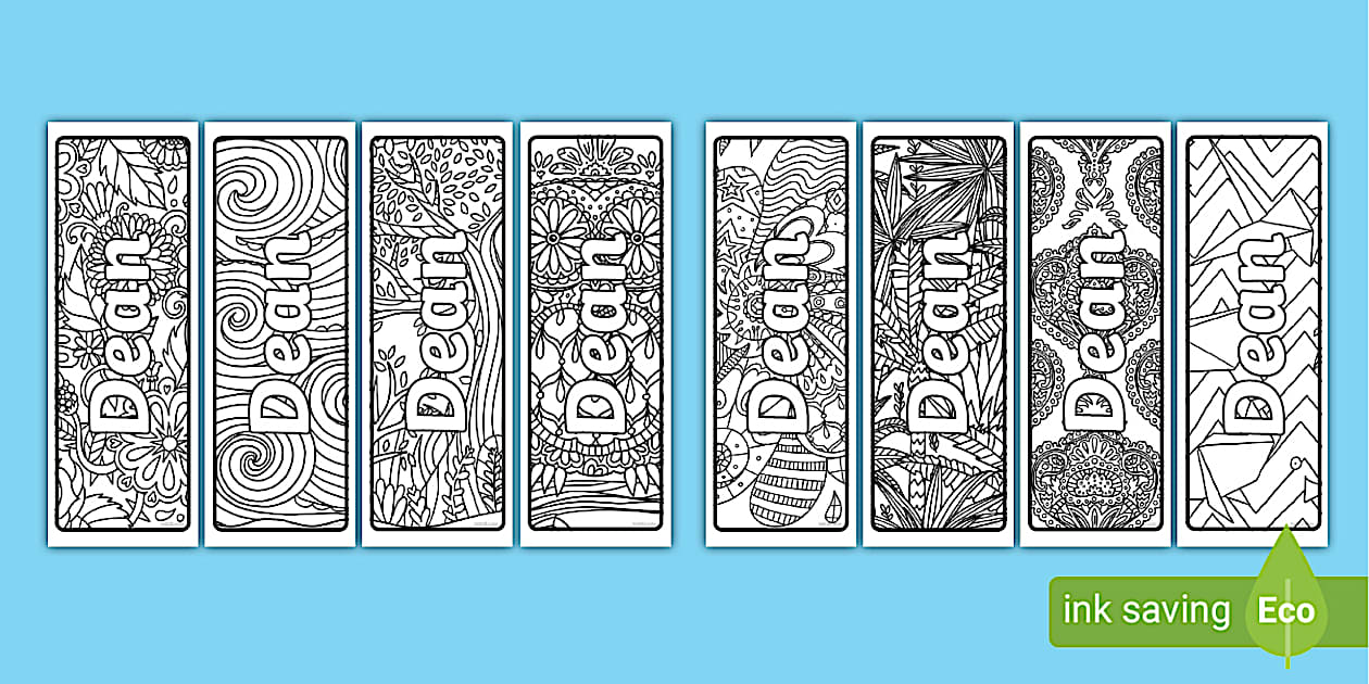 Dean Mindfulness Name Colouring Bookmarks - Twinkl